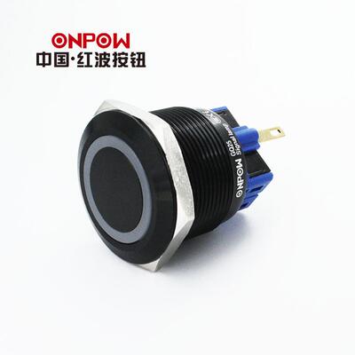 ONPOW中国红波按钮欧宝龙GQ25-11A锌铝合金镀黑金属带灯按钮开关