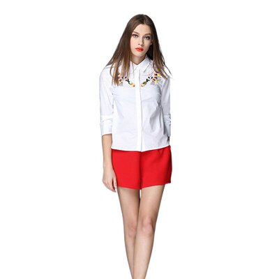 韩版七分袖方领钉珠衬衫
