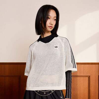 adidas阿迪达斯三叶草26新款女短袖镂空网眼运动T恤KC6490/KE0198