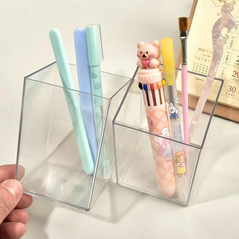 透明笔筒塑料亚克力方形文具收纳筒笔用品学生文化商务的创意
