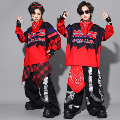 2026新款元旦儿童嘻哈红色街舞演出服男童马甲套装少儿hipho