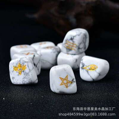 10 Pieces Witch Runes Carved Howlite Gravel Crytsal Reiki He