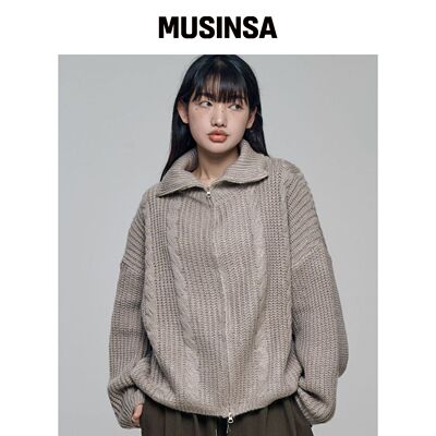 CHICKS TELUS 高领针织拉链衫 Melang Beige MUS韩国官网直邮进口