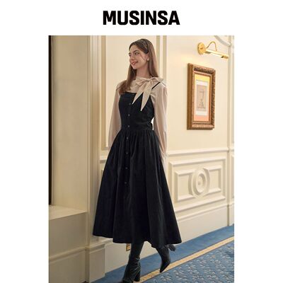 LANGNLU RUBY Corduroy Dress(鲁比)_NAVY MUSIN韩国官网直邮进口
