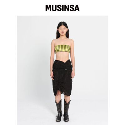 s/e/o RUCHED SHEER MIDI SKIRT_BLACK MUSINSA韩国官网直邮进口