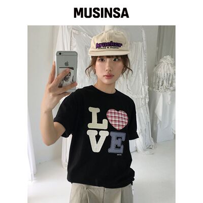 MIMTHEWARDROBE HELLO WORLD 拼接 LOVE T恤_黑韩国官网直邮进口