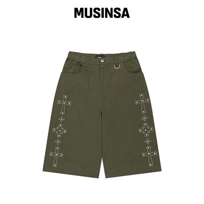 MAHAGRID CROSS STUD TWILL 短裤 卡其色(MG2GMM韩国官网直邮进口
