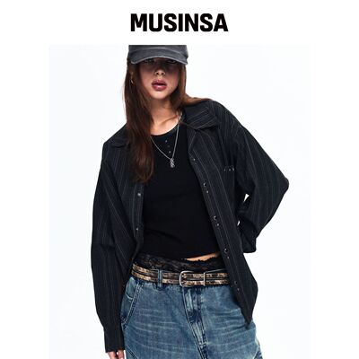 RSSC 西部风格条纹衬衫 - 黑色 MUSINSA韩国官网直邮进口