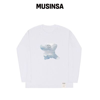 GRAVER [UNISEX]大云朵熊笑脸长袖T恤_WHITE MUS韩国官网直邮进口