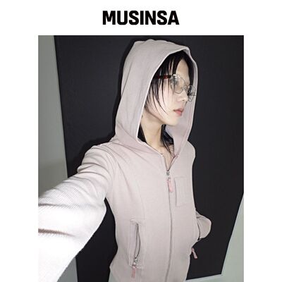 A FEW COMMENTS 립口袋拉链连帽卫衣 ASH PINK韩国官网直邮进口