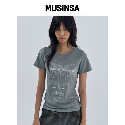 WELLBEING EXPRESS 花卉纹身T恤 水泥色 MUSINSA韩国直邮官方正品