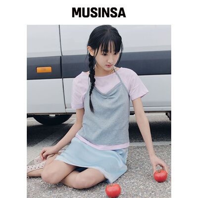 CELITAILS 吊带层叠T恤套装_粉色韩国官网直邮进口MUSINSA