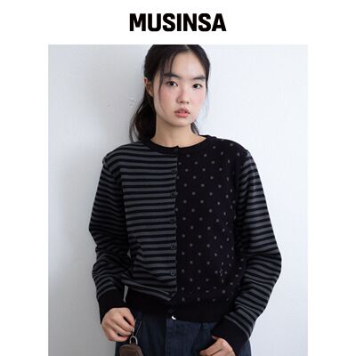 ISTKUNST DOT STRIPE 针织开衫_黑色(IK2FFFK642韩国官网直邮进口