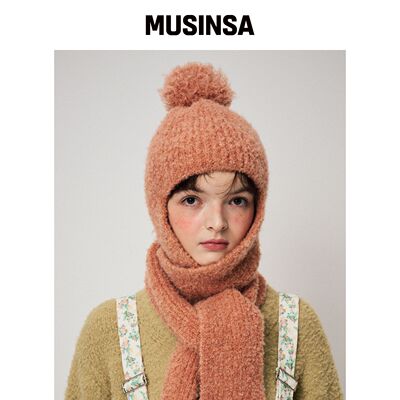 FUNFROMFUN BOUCLE BALACLAVA 围巾，杏色 MUSIN韩国官网直邮进口