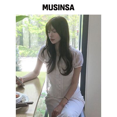 COSTUMEOCLOCK WOMAN 荷叶边V领透视衬衫 2色 CO韩国官网直邮进口