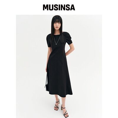LOOKAST CAROLINE 圆领袖中长裙_黑色 MUSINSA韩国官网直邮进口