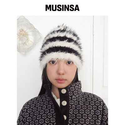 FUNFROMFUN 毛绒针织帽，黑色+象牙白韩国官网直邮进口MUSINSA