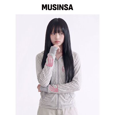 GRAVER 女款 GRAVE 条纹保暖连帽拉链衫 MUSINSA韩国官网直邮进口
