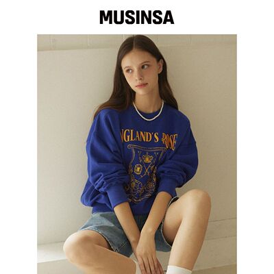 NONLOCAL 玫瑰徽章刺绣卫衣 - 蓝色 MUSINSA韩国直邮官方正品