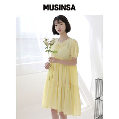 BBAEBBAE 百褶肩 puff 中长连衣裙 MUSINSA韩国官网直邮进口