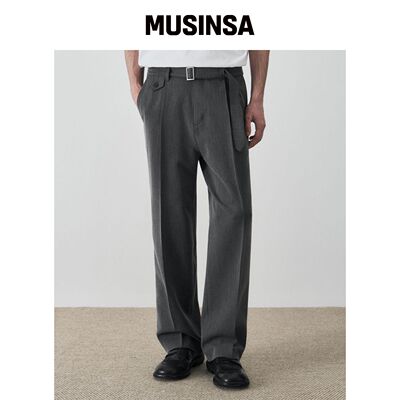 DRAW FIT HERRINGBONE腰带半宽松slacks [GREY] 韩国官网直邮进口