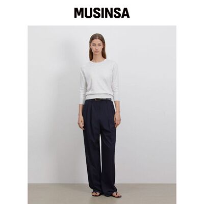 RIDIFI PLEATS WIDE SLACKS_NAVY韩国官网直邮进口MUSINSA