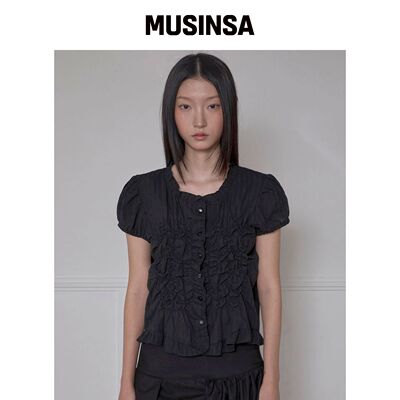 FLAREUP Saya 褶皱泡泡衬衫 (FL-180_黑色) MUSI韩国官网直邮进口