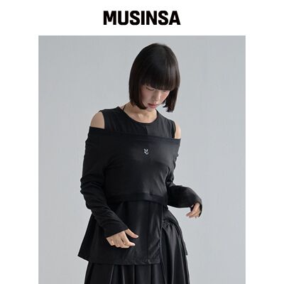 MOIREMOA Slit Layered String Top Set - 黑色韩国官网直邮进口