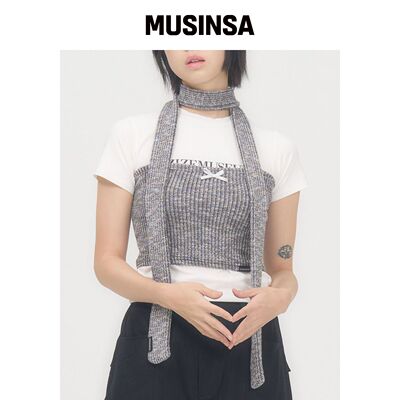 ZIZEMUSEUM RIBBON KNIT TUBE TOP (混合灰色)韩国官网直邮进口