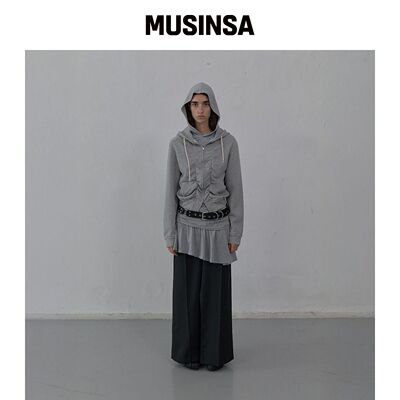 LCDC™ 秋卫衣连帽褶皱灰色休闲时尚新款MUSINSA韩国官网直邮进口