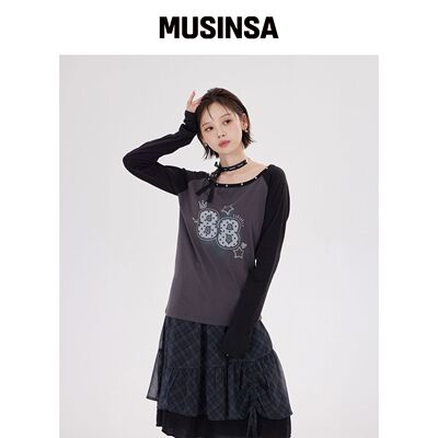 DYSFUNCT 铆钉插肩印花T恤（炭灰色） MUSINSA韩国官网直邮进口
