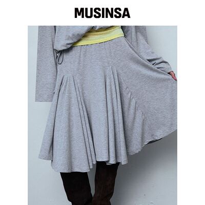 PISCESS 喇叭拼接中长裙_灰色 MUSINSA韩国官网直邮进口