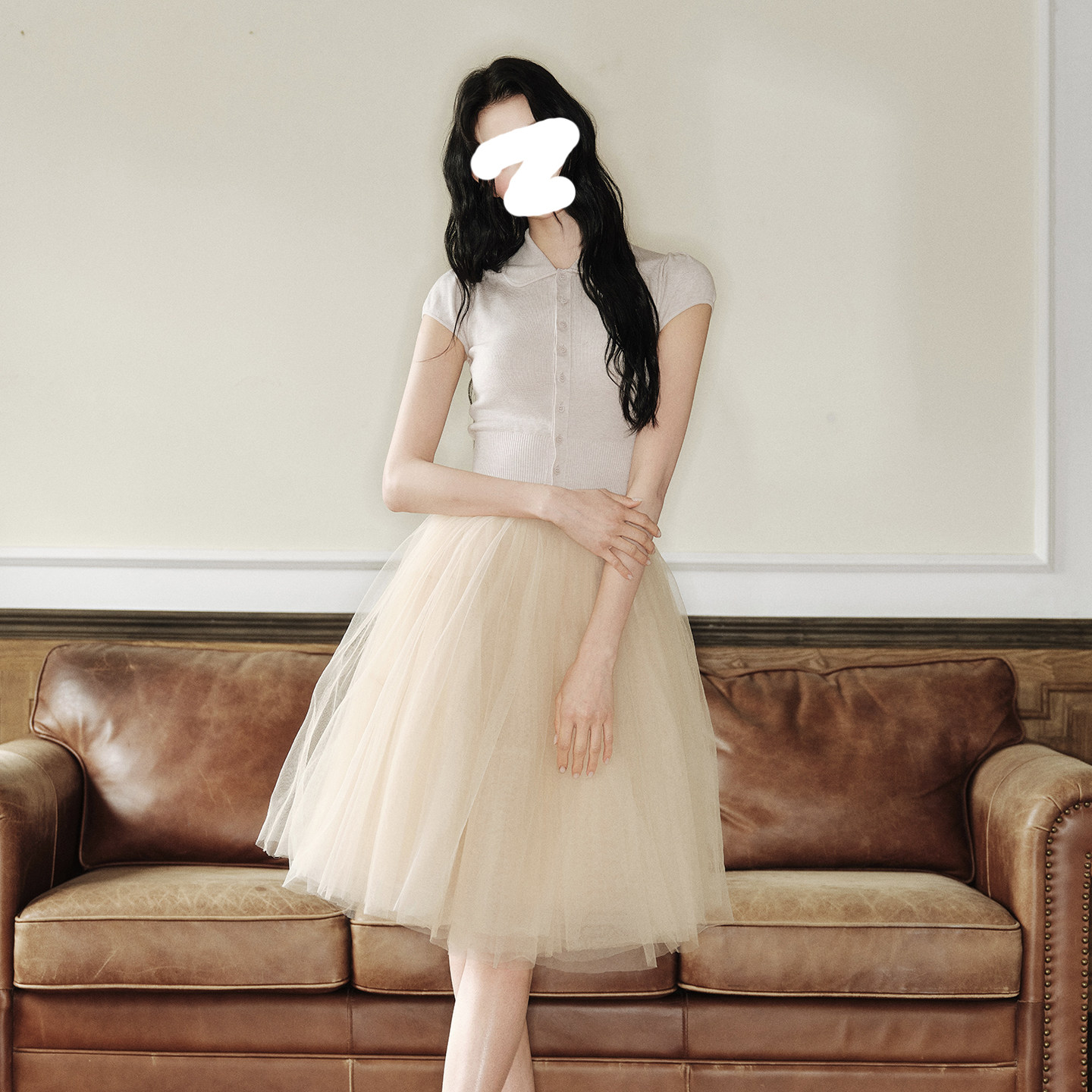 天丝羊毛混纺娃娃领针织短袖T恤女夏季miu系修身显瘦百搭纯色上衣