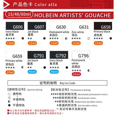 5Holbein水粉透明水粉0颜料1/4/6不JAH0ml黑白