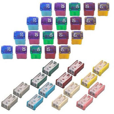 34件15A20A25A30A40A50A60A32V迷你开槽汽车盒式保险丝套件