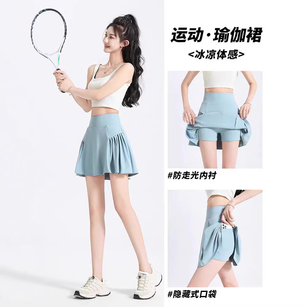 运动百褶裙女夏季防走光速干瑜伽裤裙a字短裙网球裙羽毛球半身裙