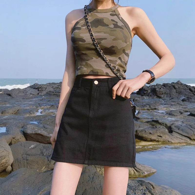 大码牛仔短裙女高腰2025夏季韩版宽松百搭半身裙纯色显瘦A字裙子