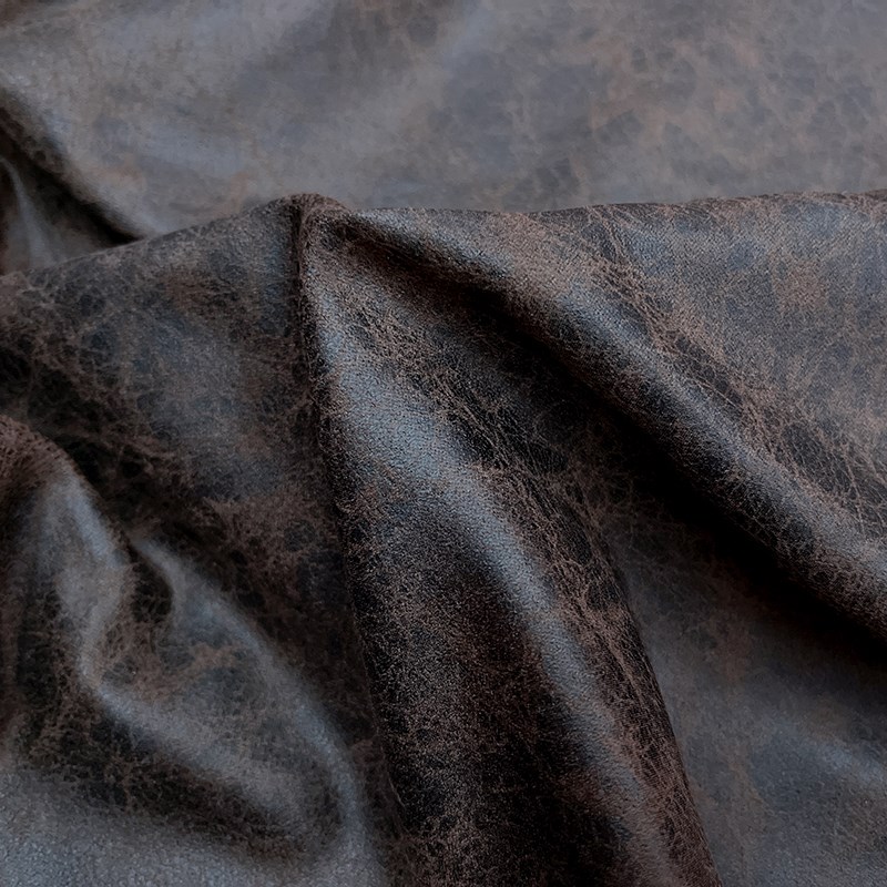 深棕色冰裂纹仿皮麂皮绒布料复古外套礼服裙子服装设计师仿皮革面