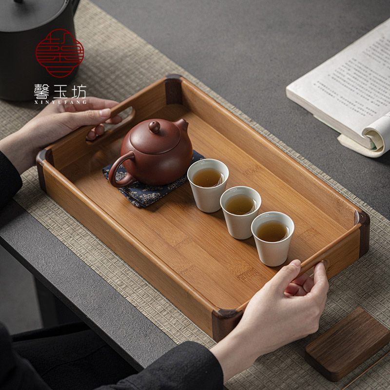 馨玉坊日式竹制长方形托盘家用放茶杯茶盘茶点零食水果盘餐盘茶奉