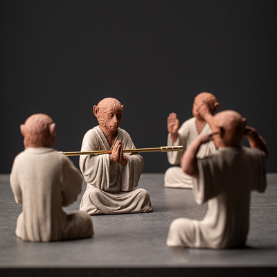 久造中式三不猴禅意摆件创意客厅家居陶瓷茶桌桌面小饰品工艺礼品