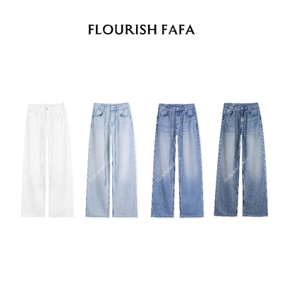 FLOURISH FAFA【电线杆】无弹夏季天丝薄款带绳设计直筒牛仔裤