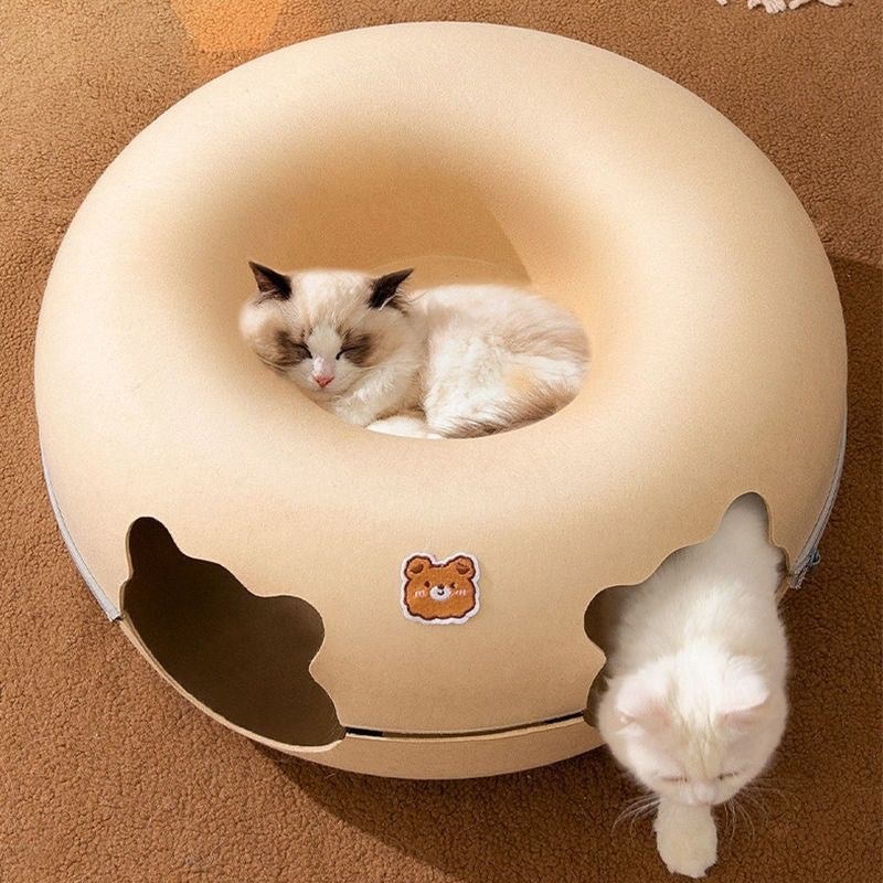 隧道猫窝甜甜圈半封闭式猫窝钻洞圈猫用躲避屋四季通用毛毡隧道窝