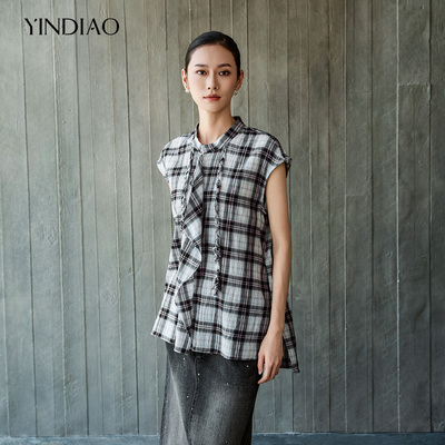 YINDIAO引调法式格子无袖小衫