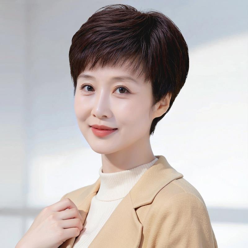 假发女士日常整顶短发妈妈自然蓬松真人发全头套中老年全真发减龄