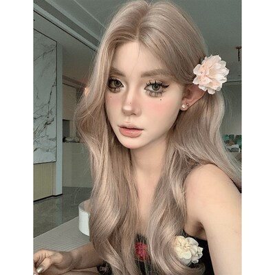 kuku专属-【海岛少女】小额蕾丝中分长卷发粉紫显白日常女士假发
