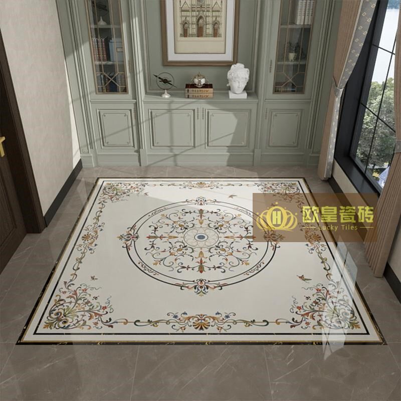 欧式客厅拼花地砖800x800高级全瓷仿水刀瓷砖入户玄关进门抛晶砖