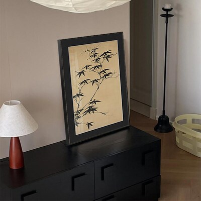 《竹影》法式中古玄关装饰画竹子禅意卧室摆画中国风书房餐厅挂画