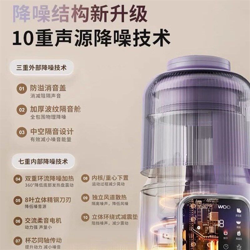 破壁机多功能料理非静音隔音罩全自动彩屏免泡无渣小型豆浆机