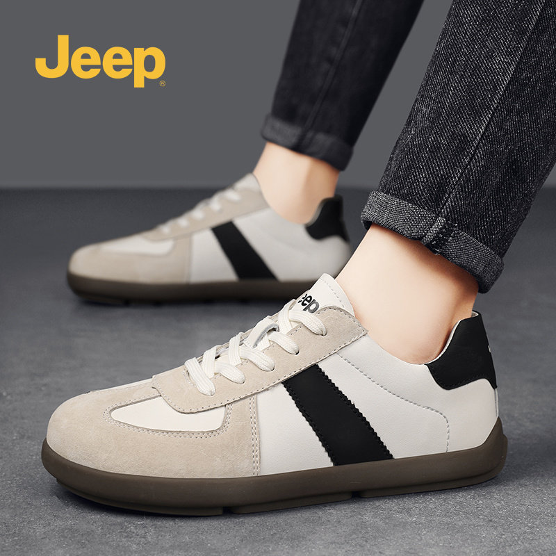JEEP男鞋吉普板鞋男2026春夏网面透气软底休闲运动鞋真皮户外男鞋