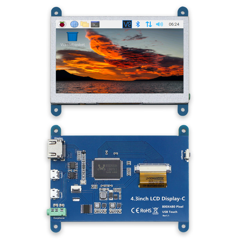 树莓派4代B型4.3寸屏幕 Raspberry Pi 4B/3B 4.3寸电容触摸显示屏